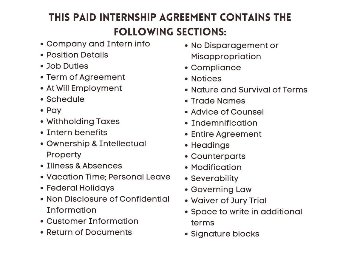 Paid Internship Contract Template, Intern Employment Agreement, Student ...