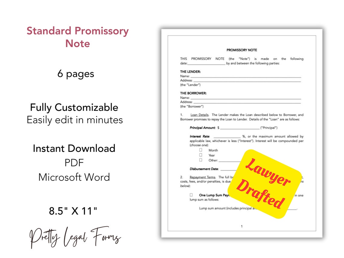 Promissory Note Template, Loan Agreement, IOU, Borrower Lender Contract ...