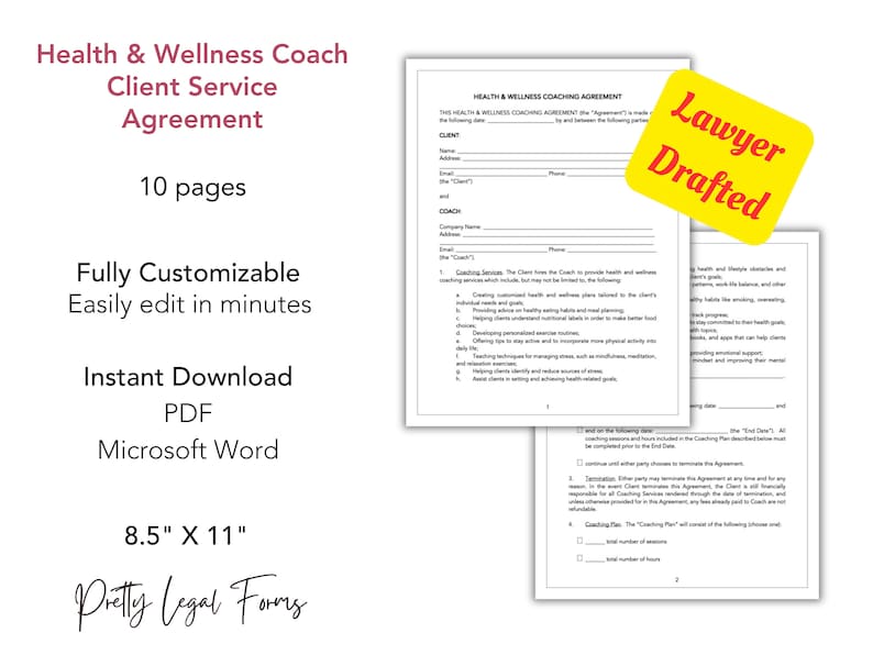 Health and Wellness Coach Contract Template, Life Coach Agreement ...
