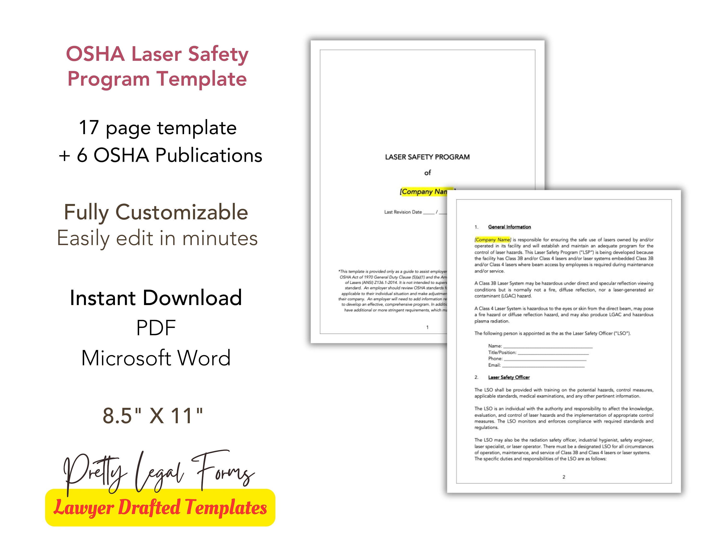 Laser Safety Program Template OSHA Compliance Medical Spa Safety Policy ...