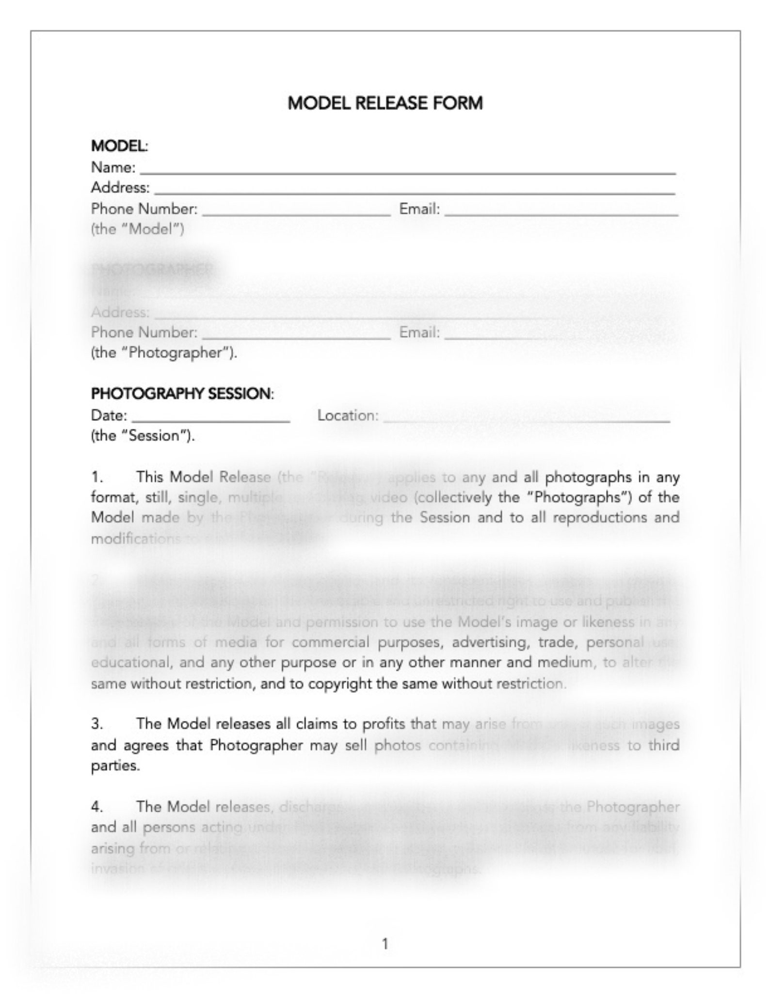 Model Release Form, Photographer Model Release Form Template, Instant ...