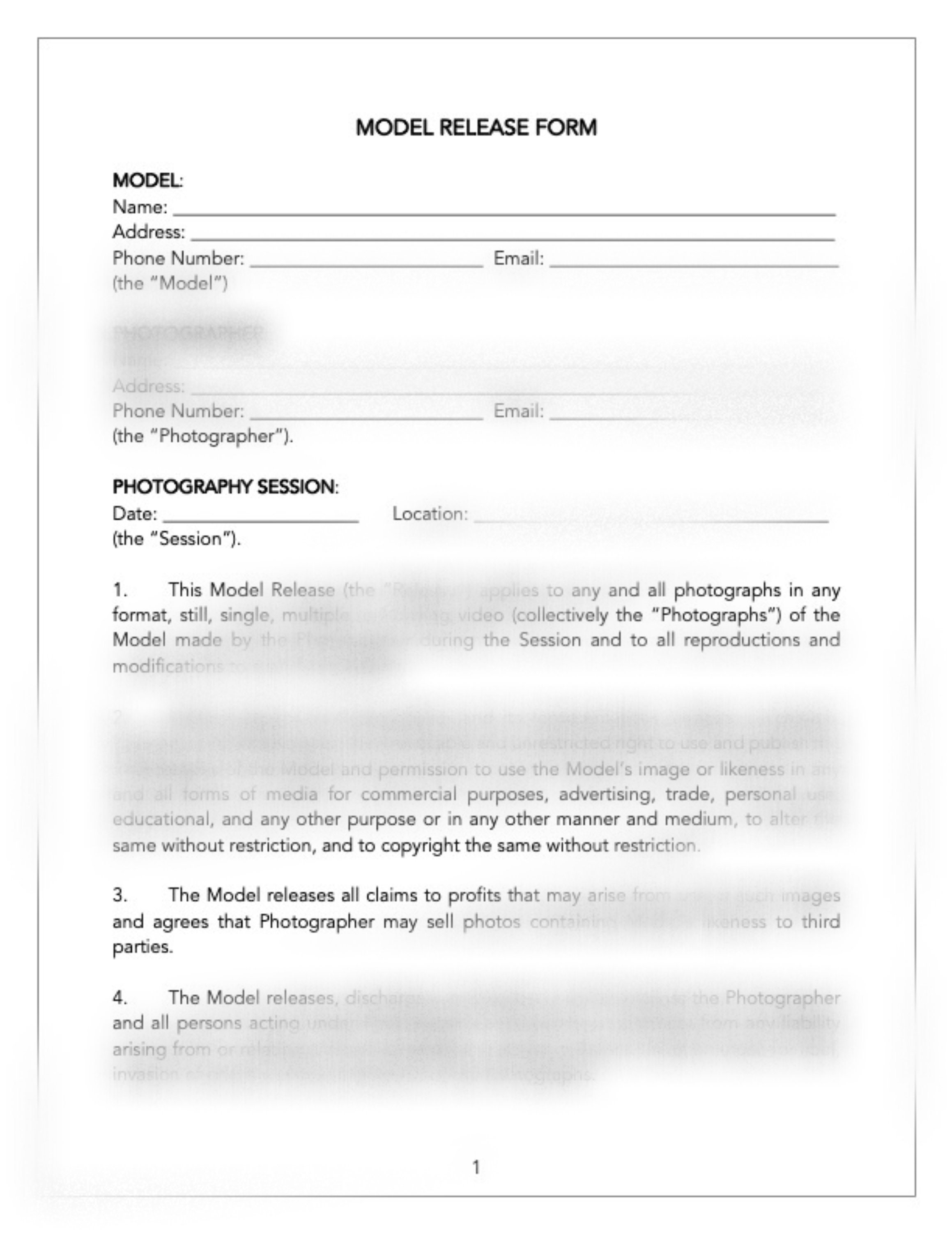 Model Release Form, Photographer Model Release Form Template, Instant ...