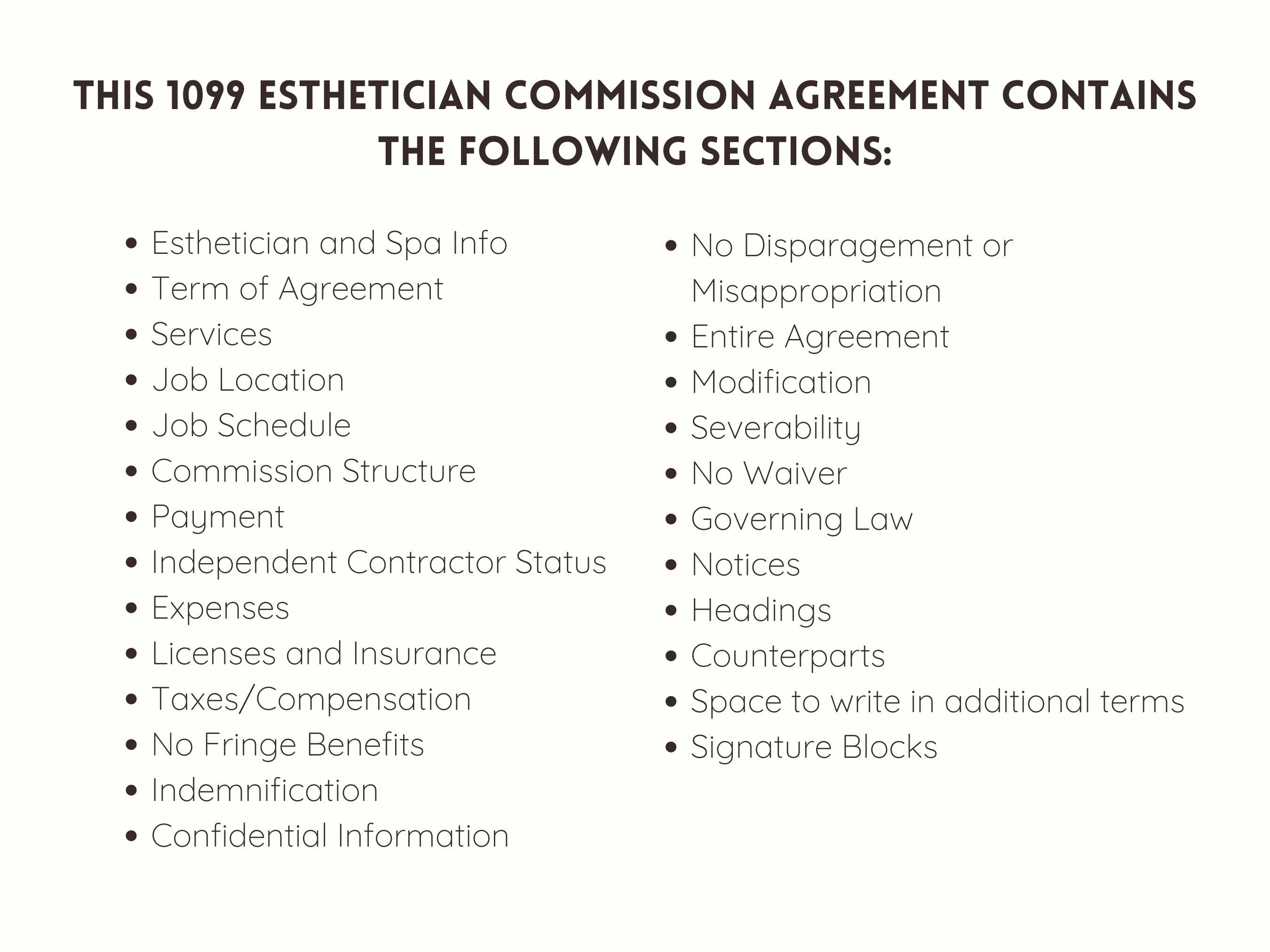 1099 Esthetician Commission Contract Independent Contractor Esthetician ...