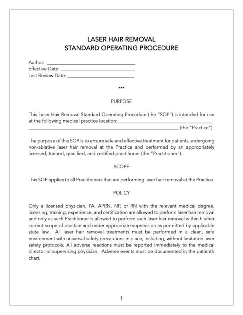 Laser Hair Removal SOP Protocol Template for Medical Spa and Cosmetic ...
