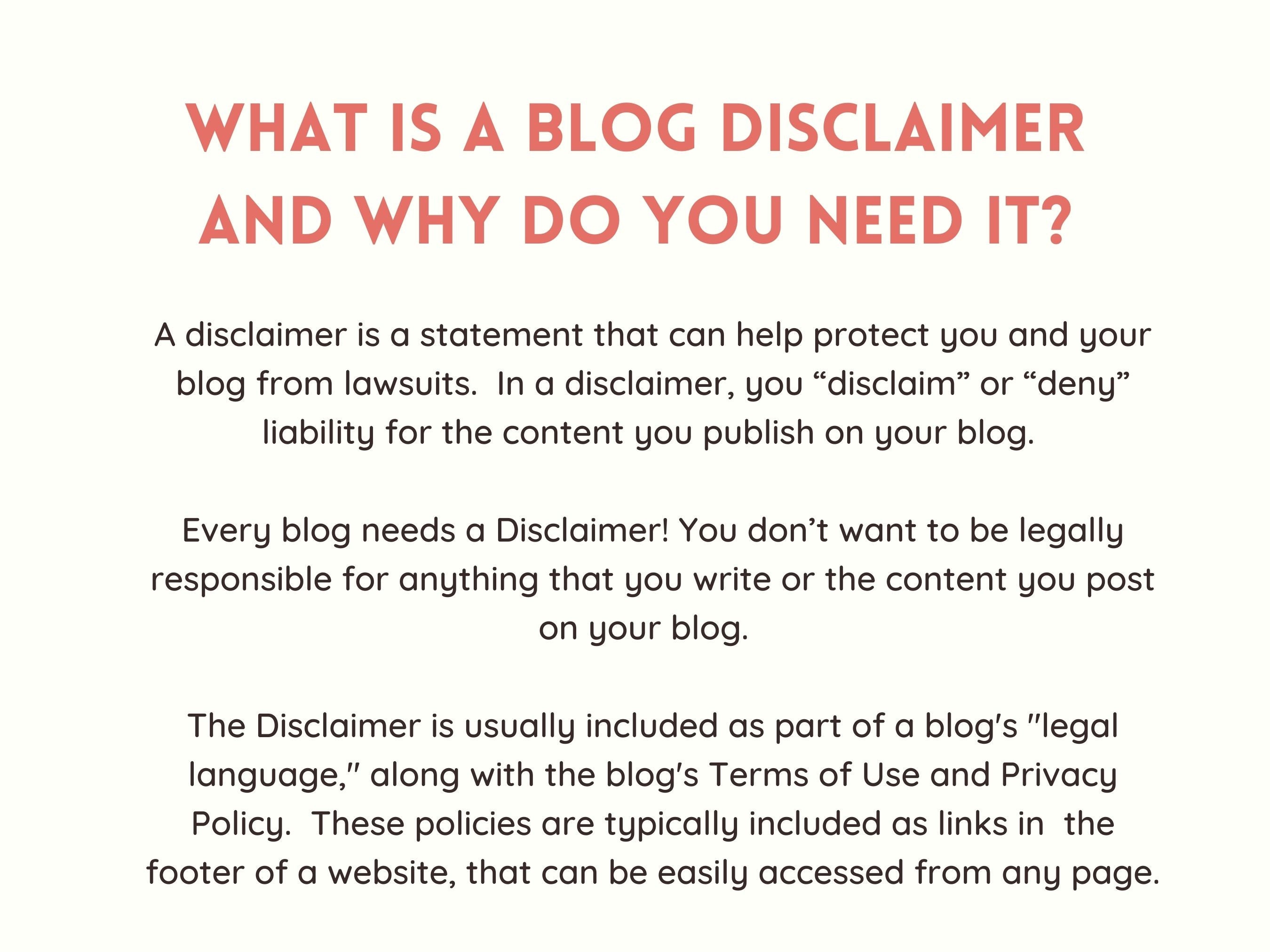 Blog Disclaimer Template, Disclaimer for Blogger Website, Blog ...