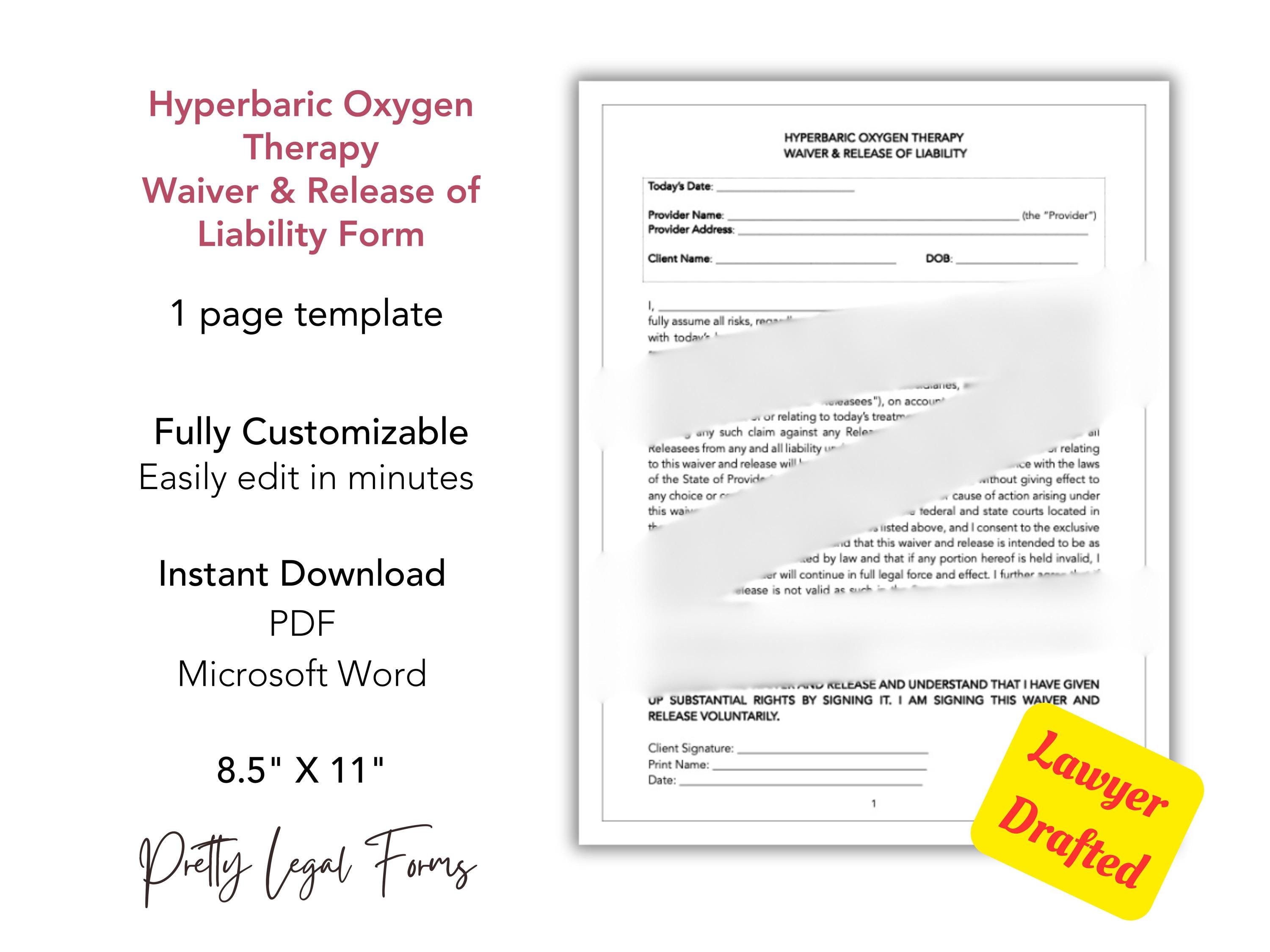 Hyperbaric Oxygen Therapy Waiver Release of Liability Form HBOT Waiver ...
