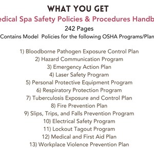 Medical Spa Safety Sops Medical Spa OSHA Policies and Procedures Manual ...