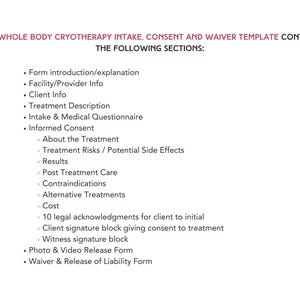 Whole Body Cryotherapy Intake Forms WBC Informed Consent Cryotherapy ...