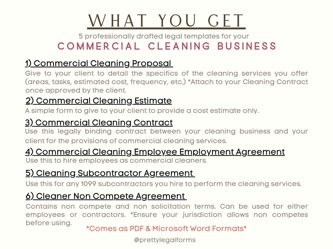 Commercial Cleaning Legal Bundle, Cleaning Service Agreement Cleaning ...