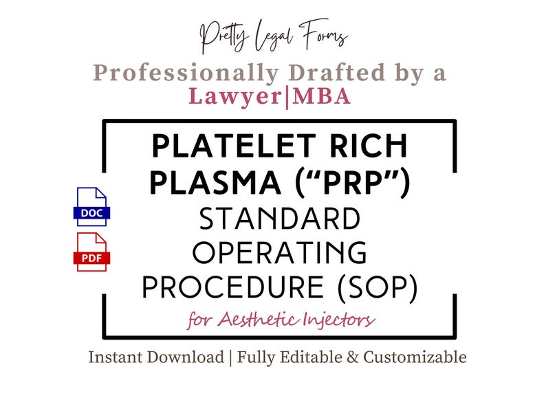 PRP Injections SOP Platelet Rich Plasma Standard Operating Procedure for Aesthetic Injectors Med ...
