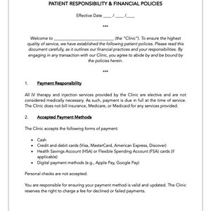 IV Drip Clinic Patient Policies IV Therapy Financial and Payment Policy ...