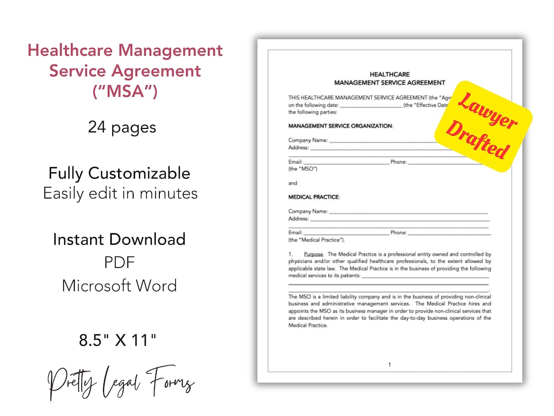 Healthcare Management Service Agreement Medical MSA Contract Template ...