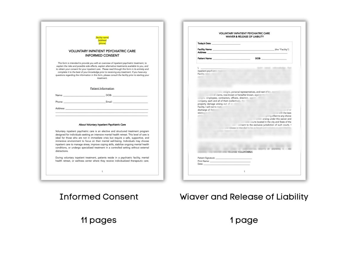 Voluntary Inpatient Psychiatry Forms Bundle Mental Health Retreat ...