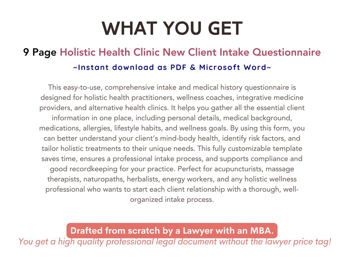 Holistic Health New Client Intake Questionnaire Template Holistic ...