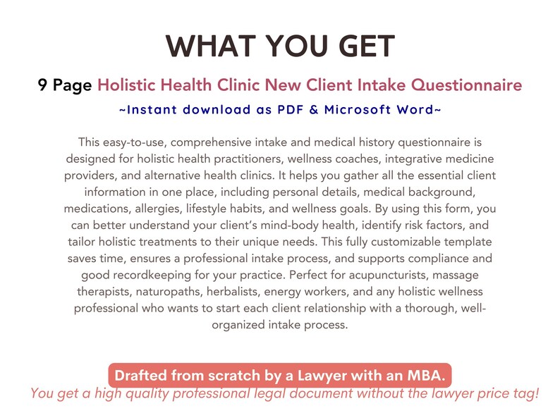 Holistic Health New Client Intake Questionnaire Template Holistic ...