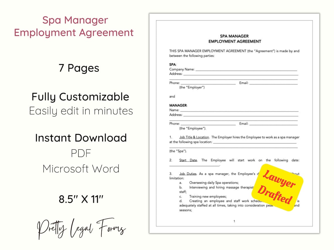 Spa Manager Contract Spa Management Agreement Spa Hiring Forms Spa W2 ...