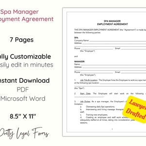 Spa Manager Contract Spa Management Agreement Spa Hiring Forms Spa W2 ...