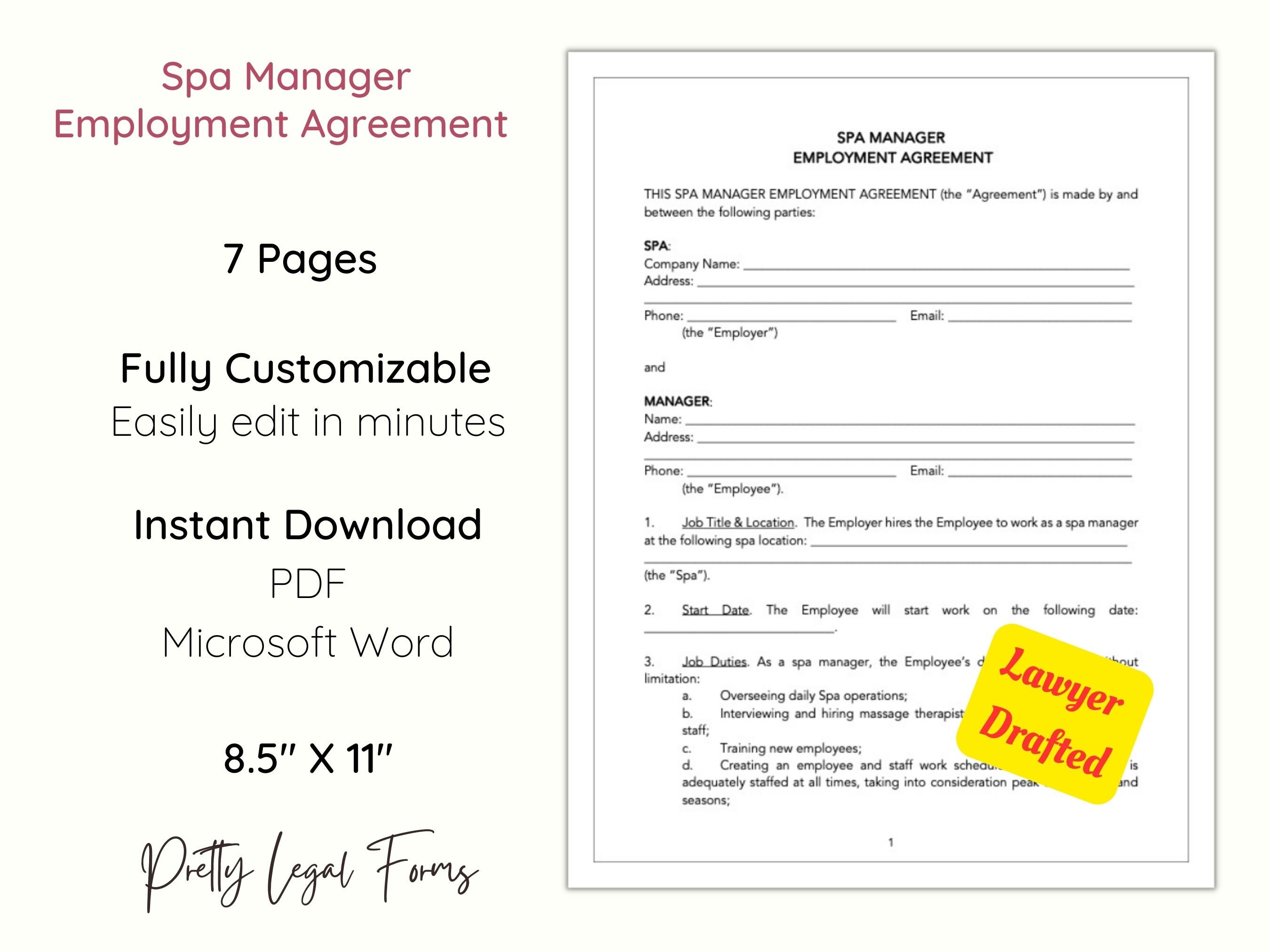 Spa Manager Contract Spa Management Agreement Spa Hiring Forms Spa W2 ...