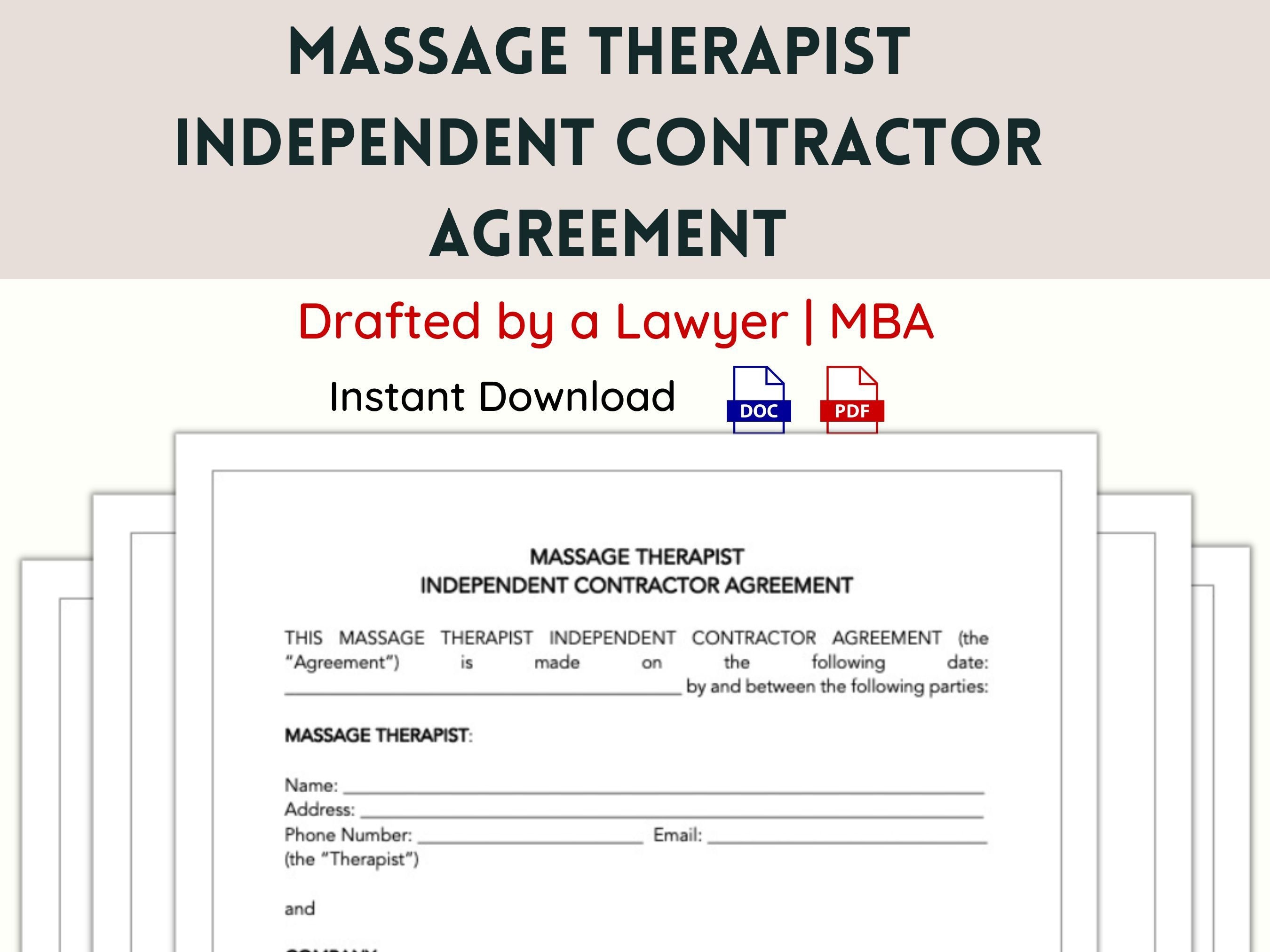 Massage Therapist Independent Contractor Agreement Massage Therapist ...