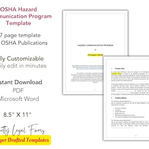 OSHA Hazard Communication Program Template Medical Spa Safety Policy and Procedure Med Spa SOP ...