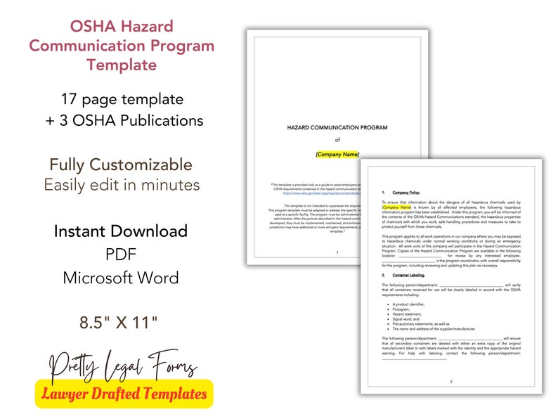 OSHA Hazard Communication Program Template Medical Spa Safety Policy ...