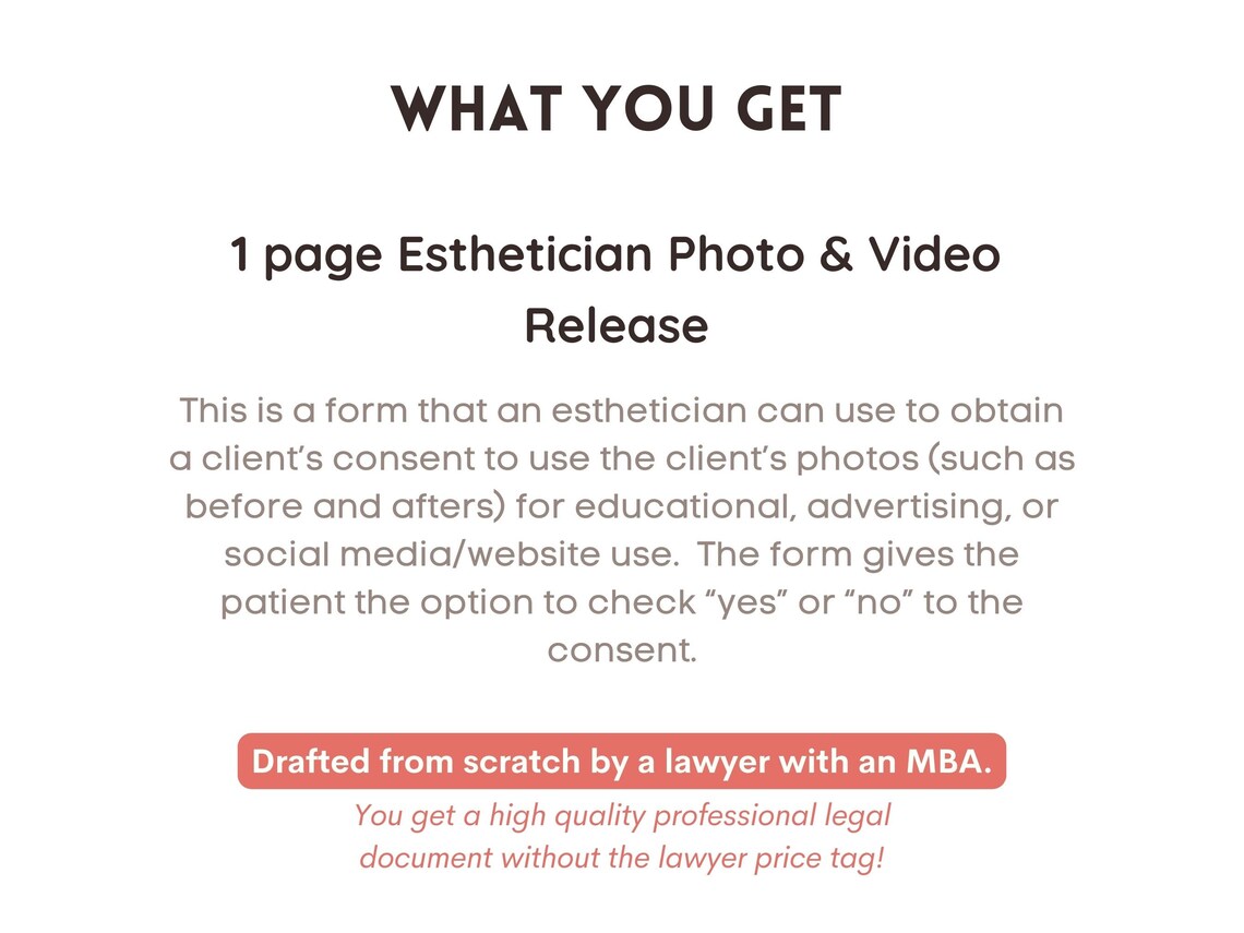 Esthetician Photo Video Release, Aesthetician Client Consent Forms ...