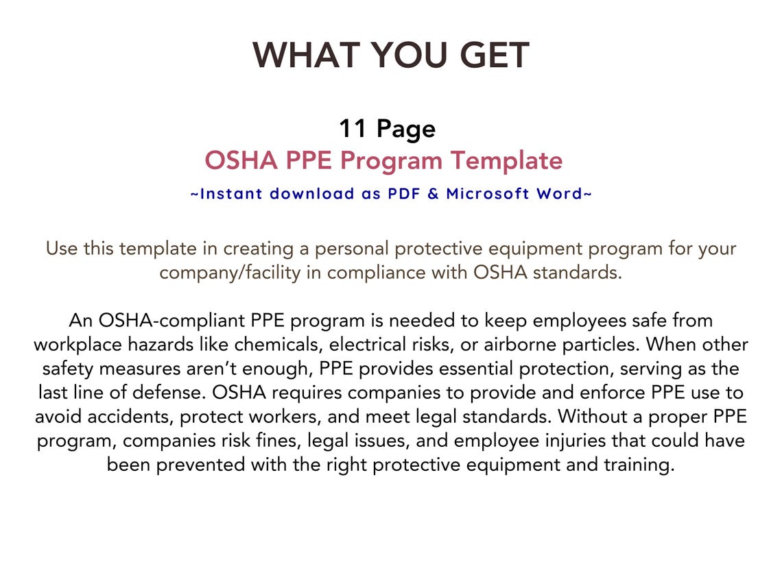 Personal Protective Equipment Plan OSHA Compliance PPE Program ...