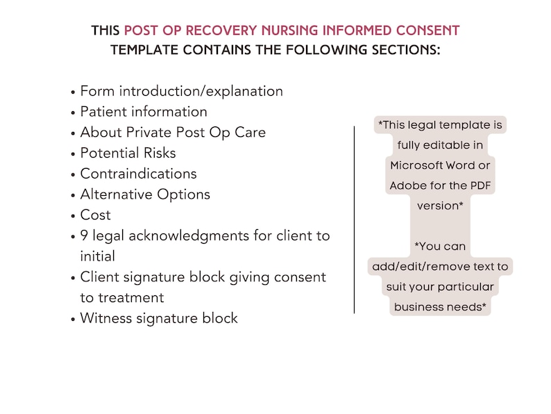 Post Op Nurse Consent Form Surgical Recovery Nurse Informed Consent ...