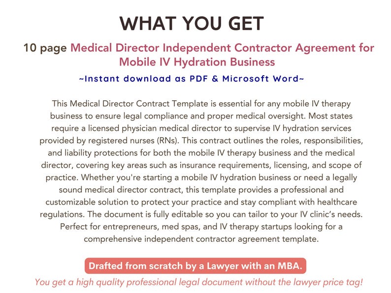 Mobile IV Therapy Medical Director Contract Concierge IV Infusion Medical Director 1099 ...