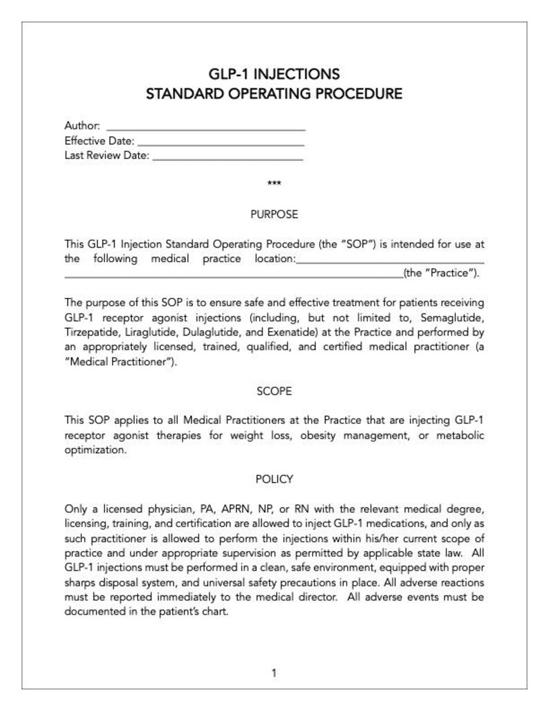 GLP-1 Forms Bundle for Medical Spas, Weight Loss Clinics - Consent, SOP ...