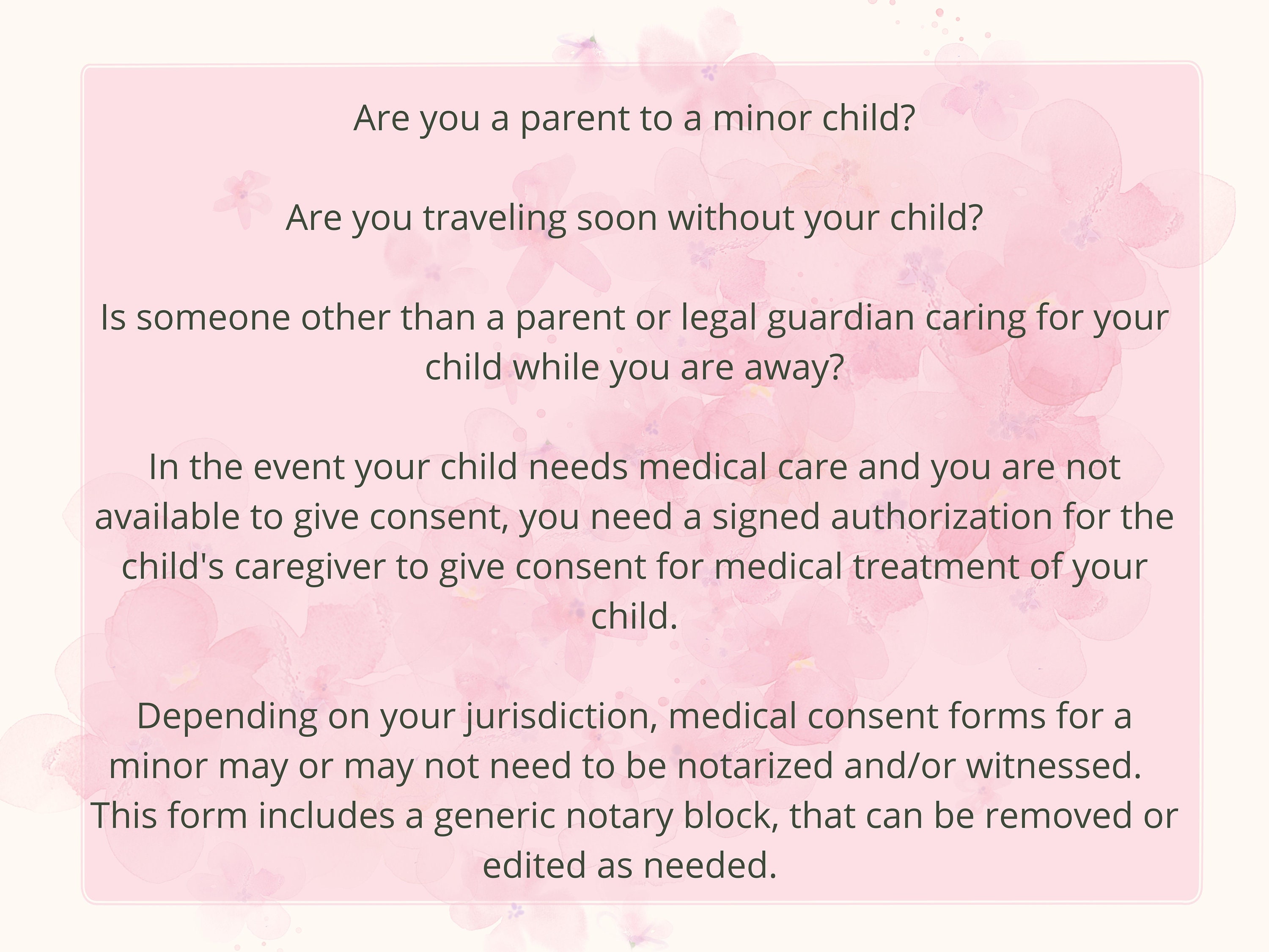 Medical Consent Form for Minor Child Template, Babysitter Medical ...