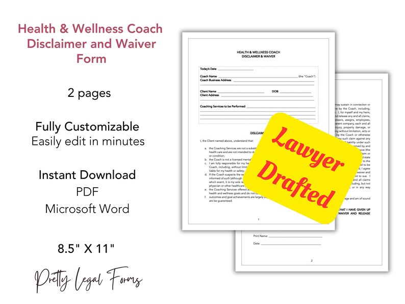 Wellness Coach Waiver and Disclaimer, Health Coach Client Intake ...