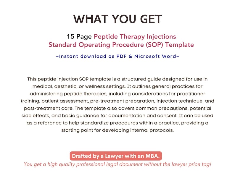 Peptide Injections SOP Template, Peptide Therapy Protocol for Medical ...