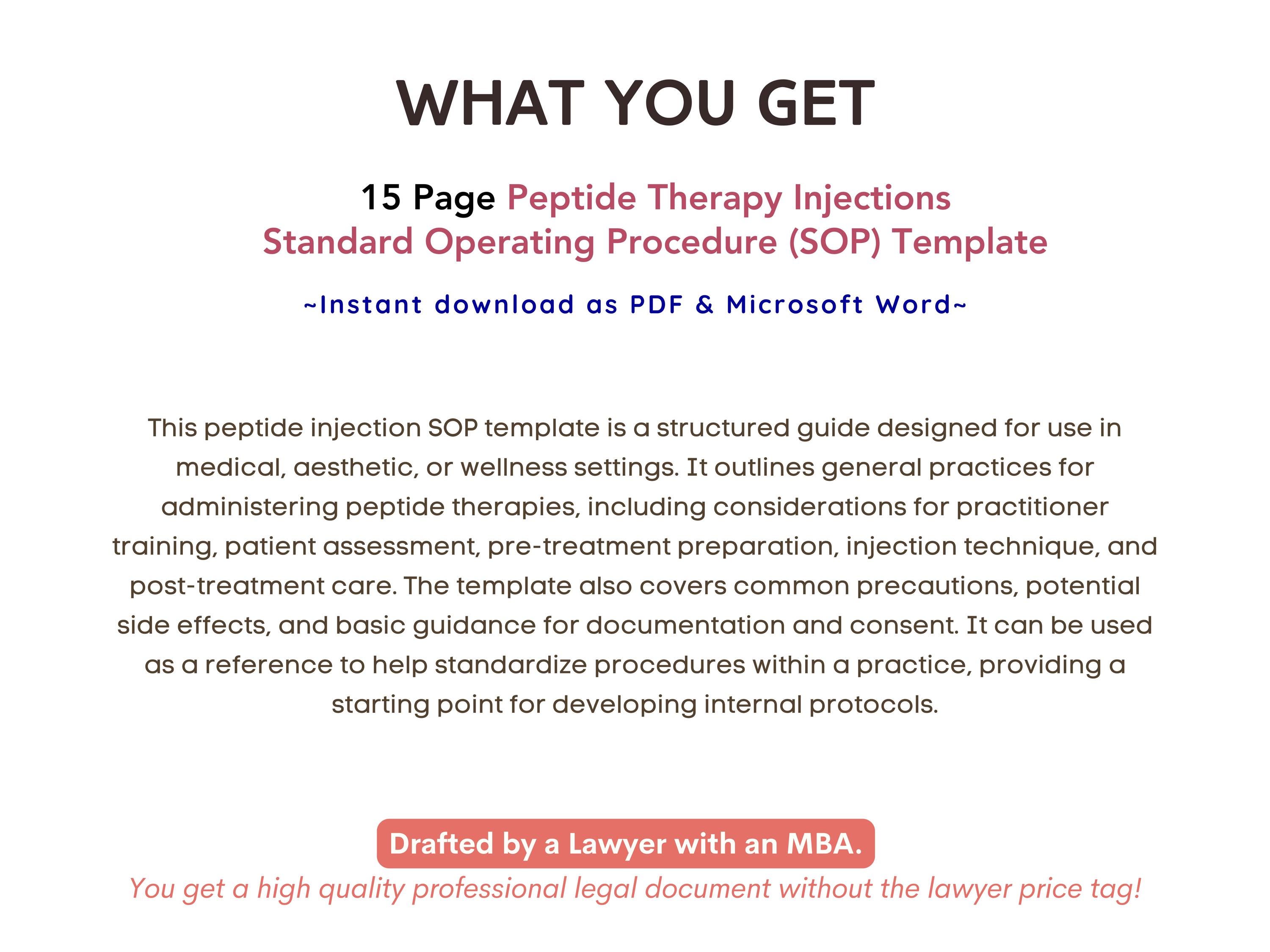 Peptide Injections SOP Template, Peptide Therapy Protocol for Medical ...