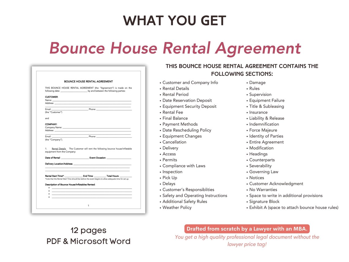 Bounce House Forms Bundle Inflatables Rental Contract Template Bounce ...