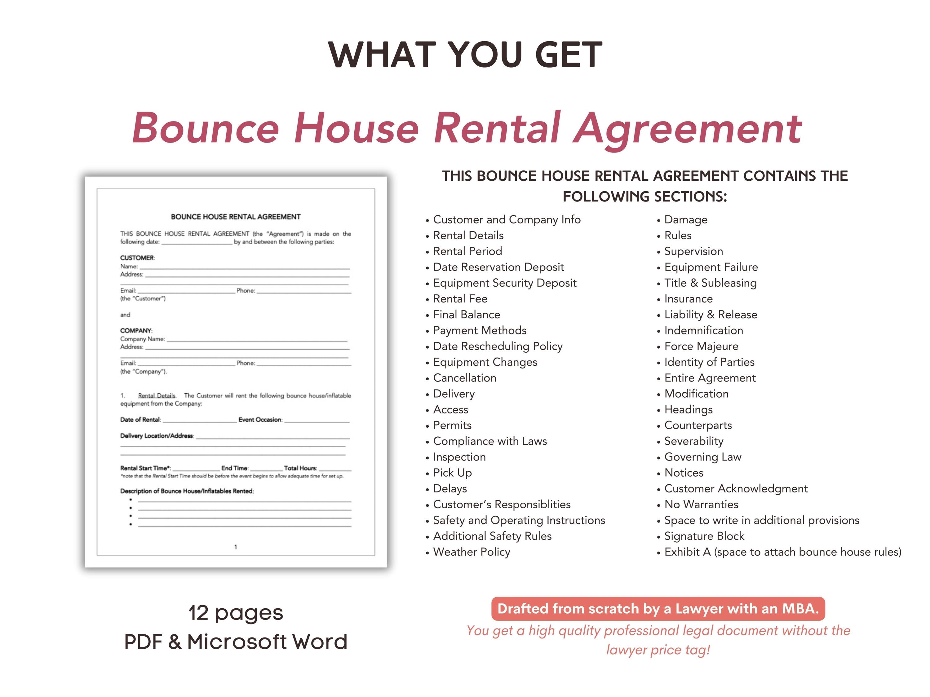 Bounce House Forms Bundle Inflatables Rental Contract Template Bounce ...