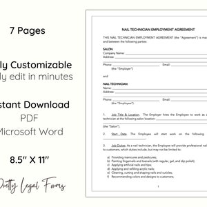 Nail Technician Employment Contract Template Nail Tech Employee ...