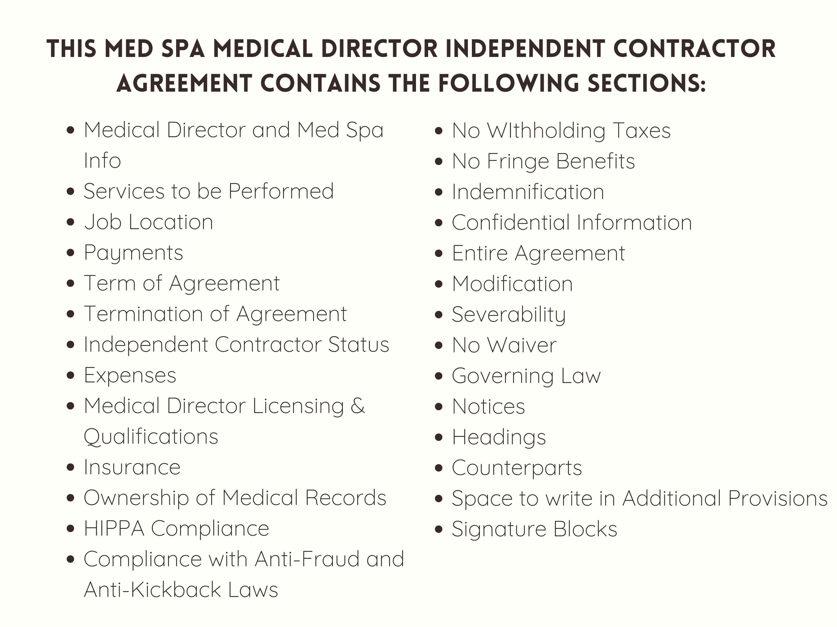 Medical Director Independent Contractor Agreement Med Spa Medical ...