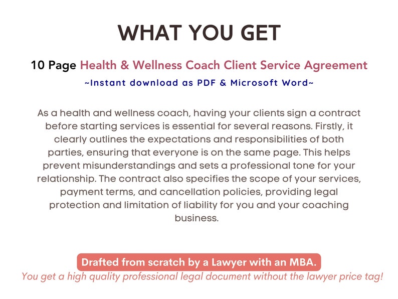 Health and Wellness Coach Contract Template, Life Coach Agreement ...