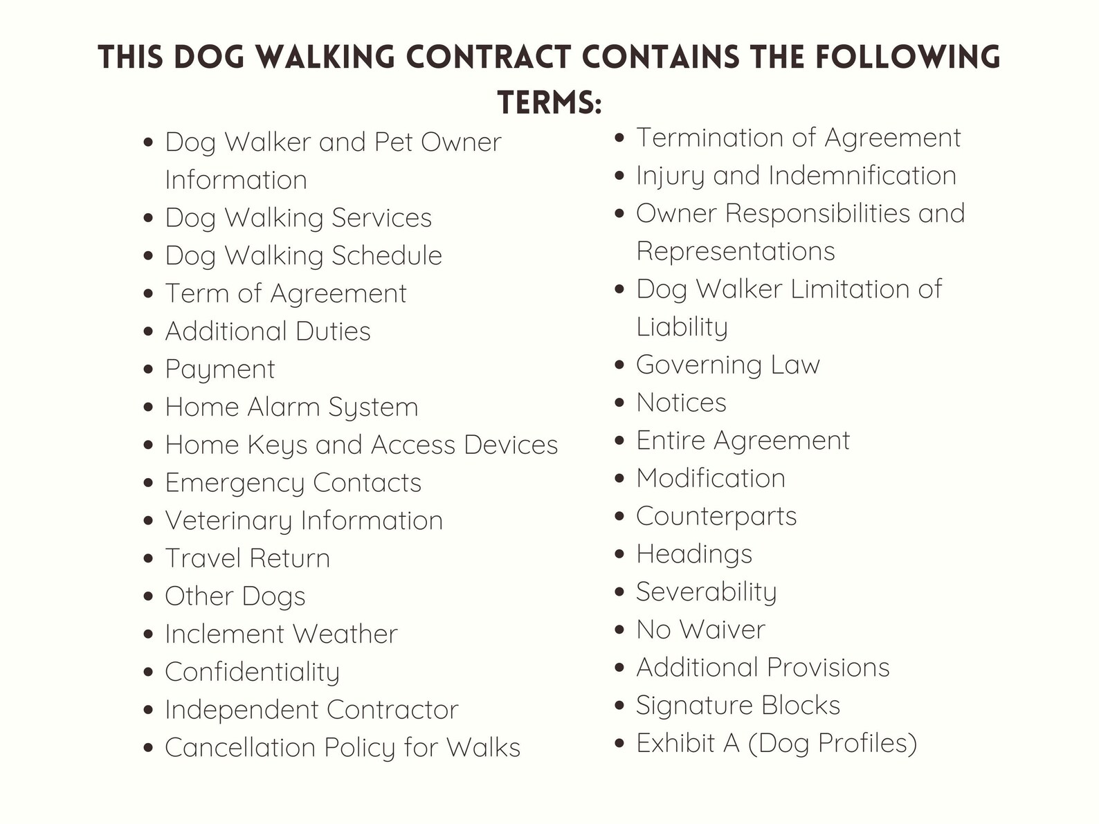 Dog Walking Contract Template for Dog Walker Agreement Form Legal ...