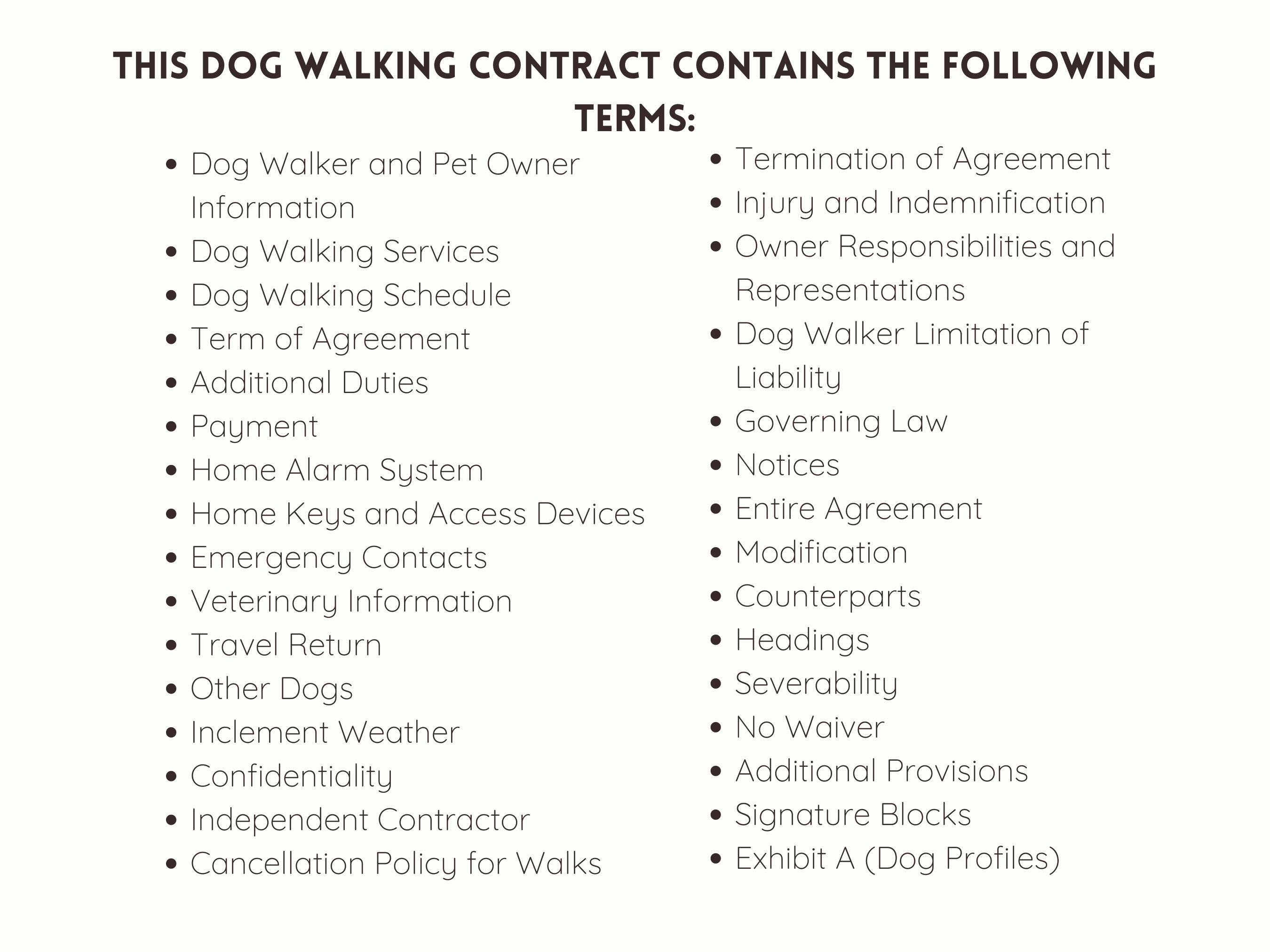 Dog Walking Contract Template for Dog Walker Agreement Form Legal ...