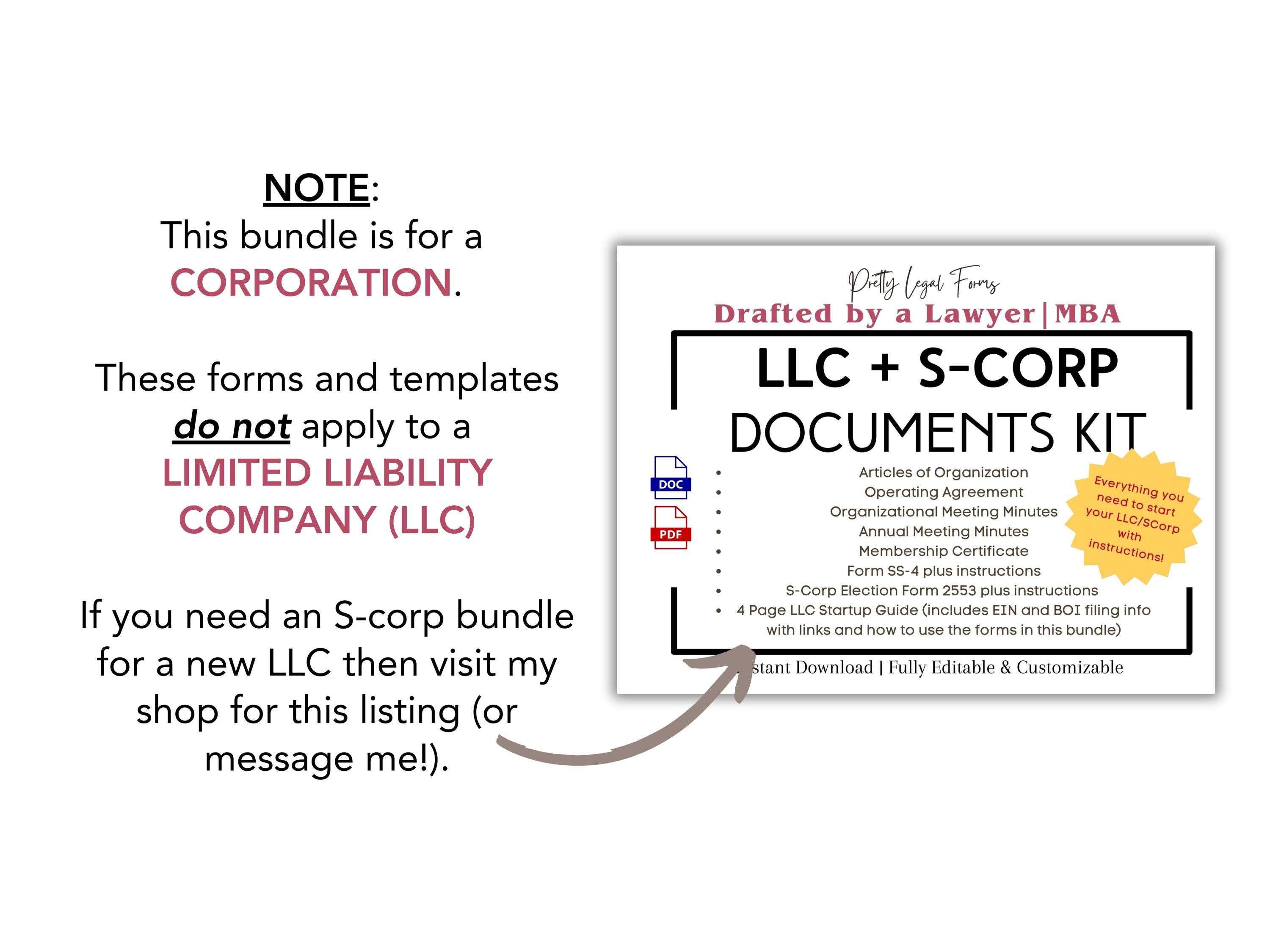 S-corp Kit S-corporation Legal Template Bundle S-corp Forms Scorp ...