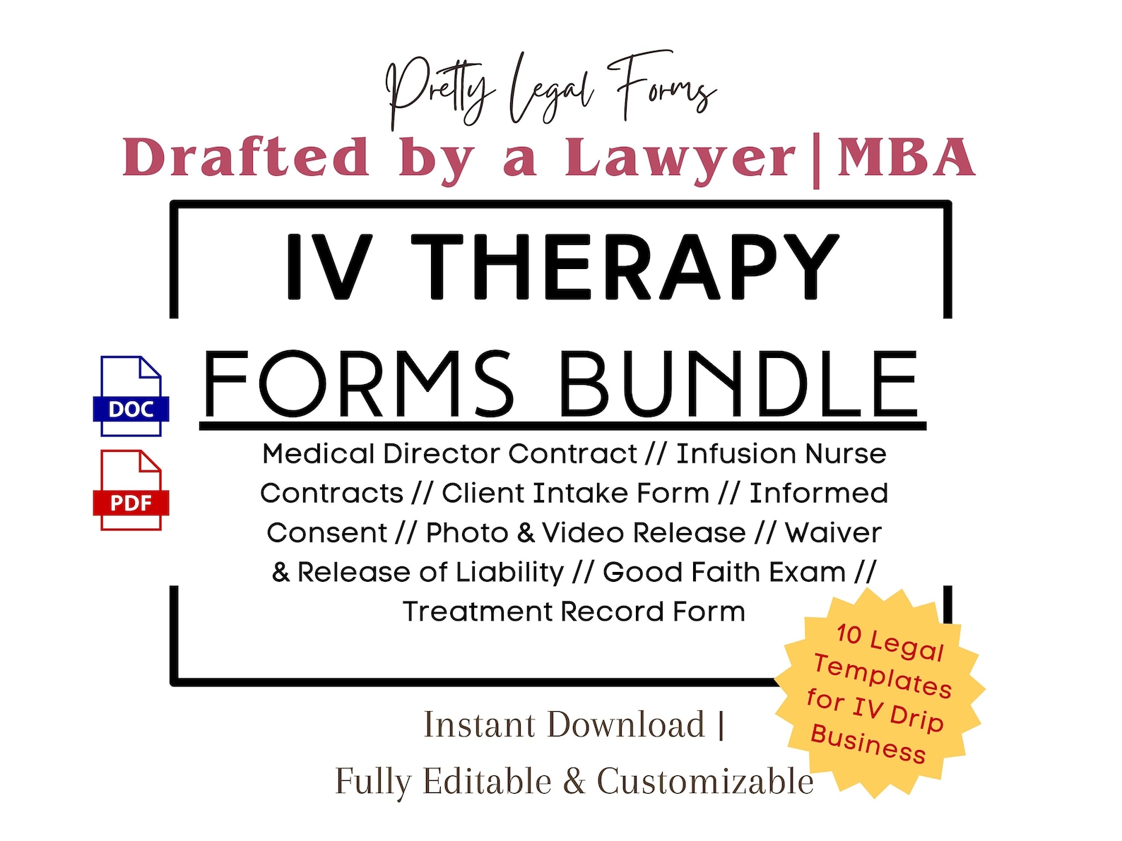 IV Therapy Bundle, IV Hydration Therapy Legal Forms, IV Drip Clinic ...