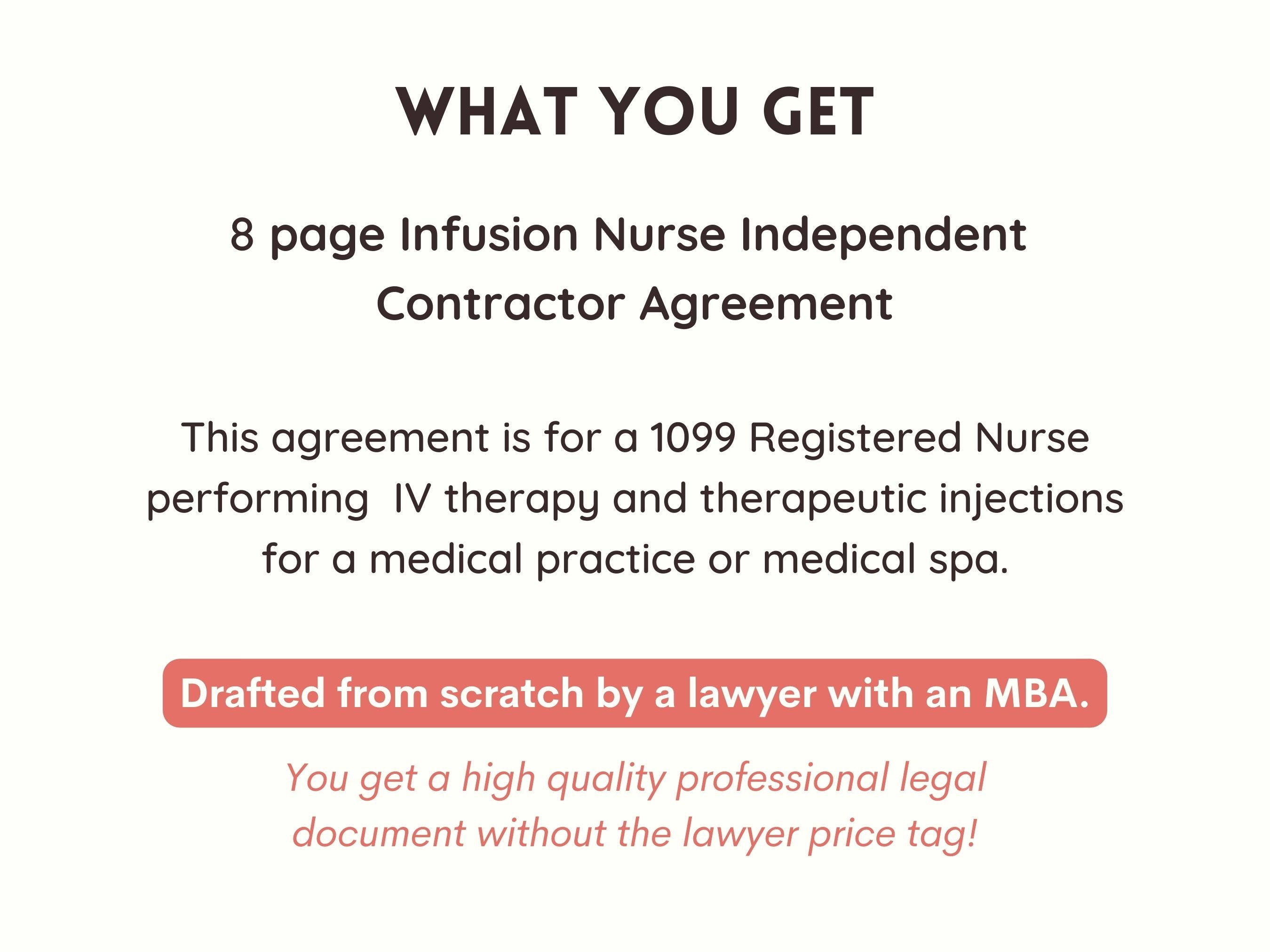 Infusion Nurse Independent Contractor Agreement IV Therapy Nurse 1099 ...