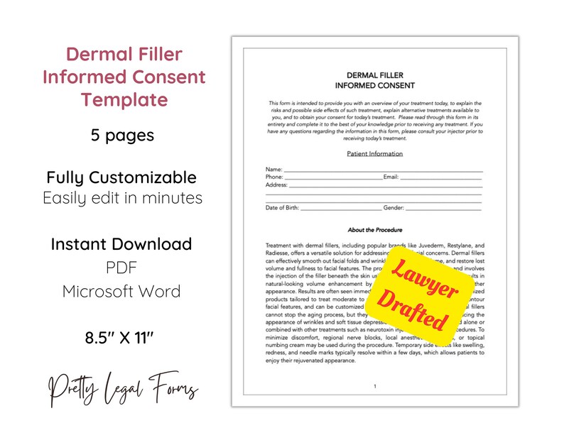Filler Consent Form, Dermal Filler Template, Cosmetic Injector Informed ...