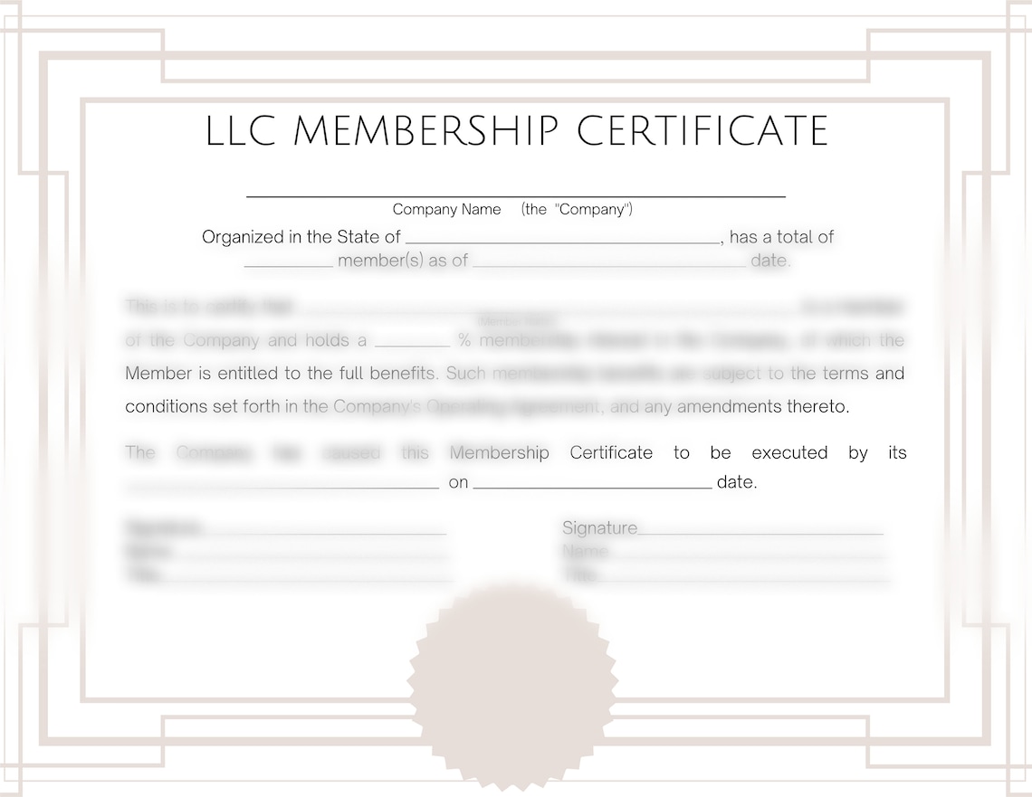 LLC Membership Certificate Canva Template, LLC Share Certificate ...