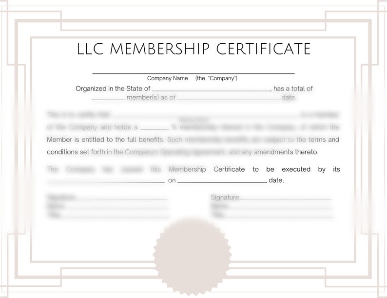 LLC Membership Certificate Canva Template, LLC Share Certificate ...