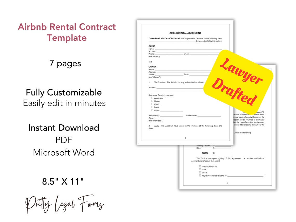 Airbnb Rental Contract Template, Airbnb Contract, Airbnb Lease ...