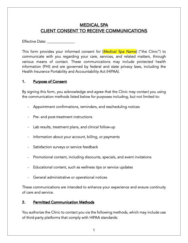 Medical Spa Client Intake Forms Bundle Med Spa HIPAA Authorization ...