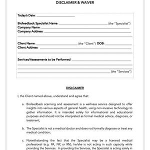 Biofeedback Waiver Bioenergetic Testing Disclaimer Holistic Health ...